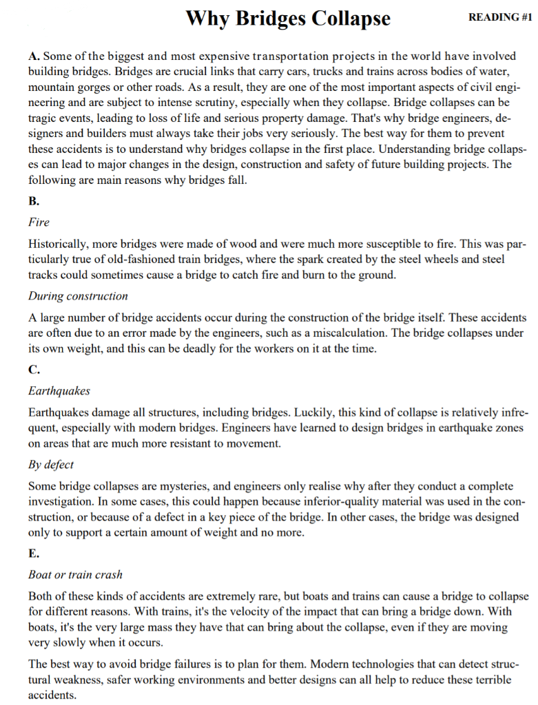 Solved The title of the reading is: Why Bridges Collapse | Chegg.com