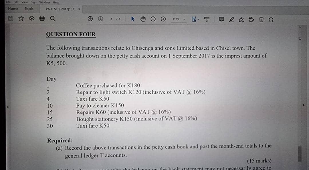 Solved QUESTION FOUR The following transactions relate to | Chegg.com