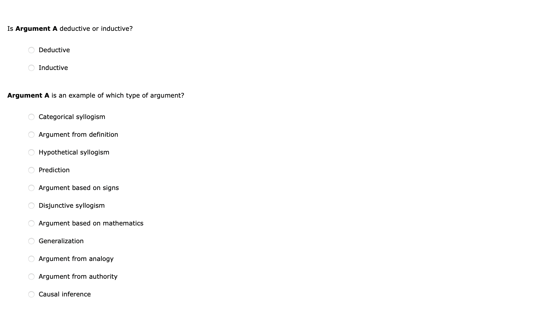 Is Argument A deductive or inductive? Deductive | Chegg.com