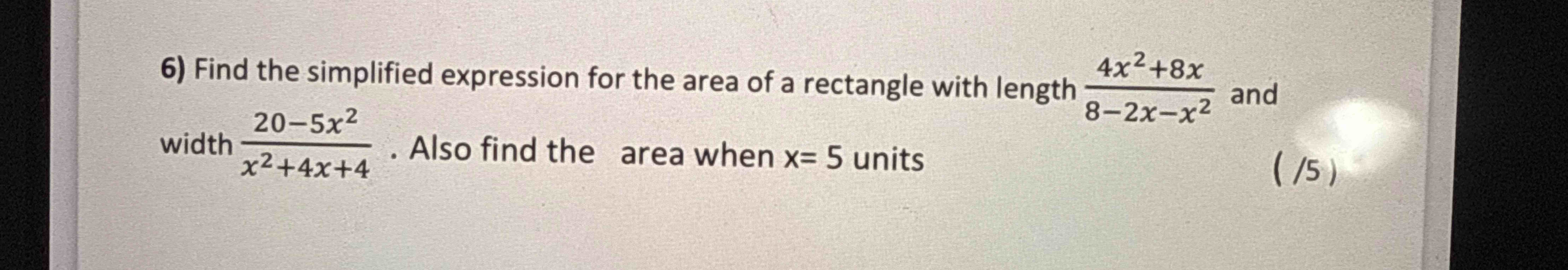 Solved Find the simplified expression for the area of ﻿a | Chegg.com