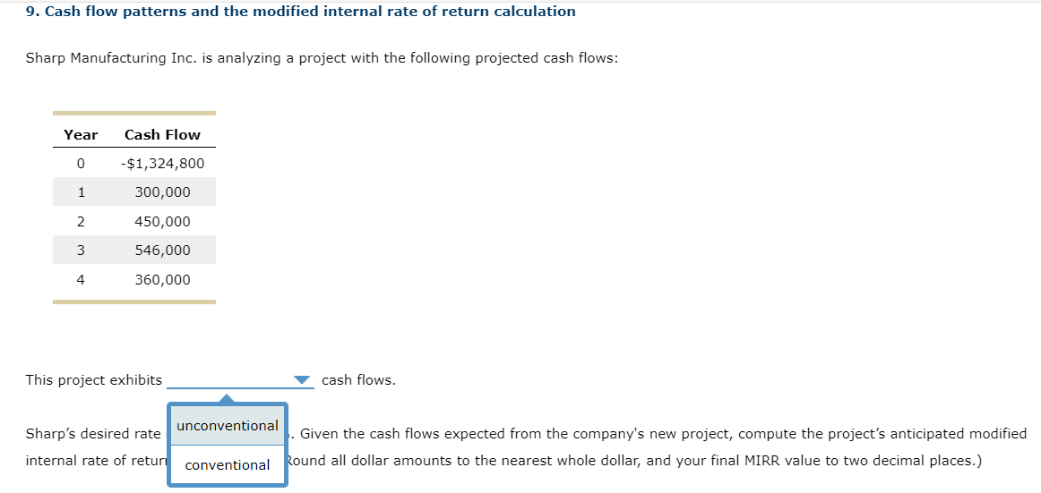Solved 9. Cash flow patterns and the modified internal rate | Chegg.com