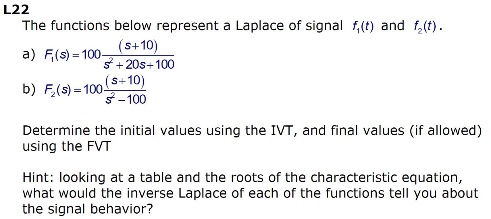Solved The functions below represent a Laplace of signal | Chegg.com