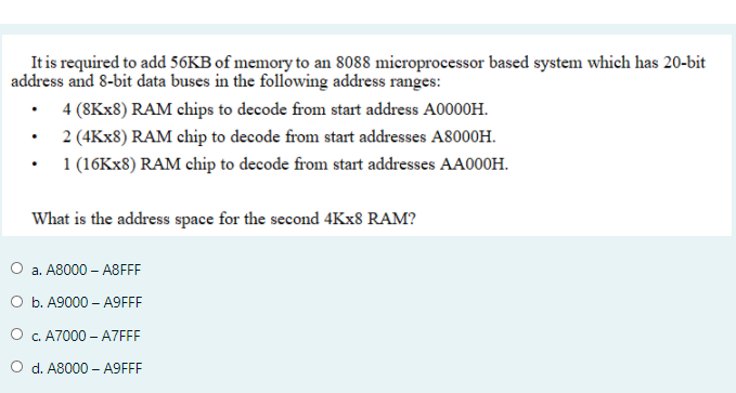 Solved It is required to add 56KB of memory to an 8088 | Chegg.com