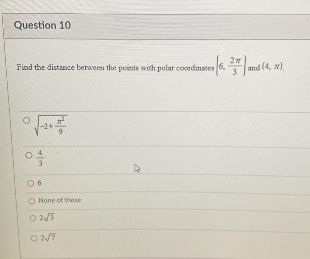 Solved Find the distance between the points with polar | Chegg.com