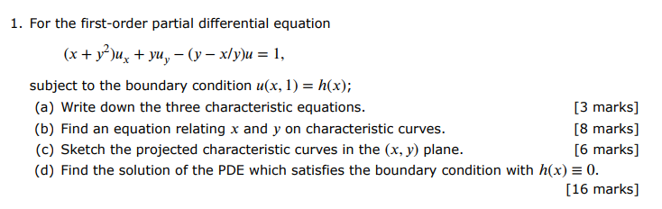 Solved 1. For the first-order partial differential equation | Chegg.com