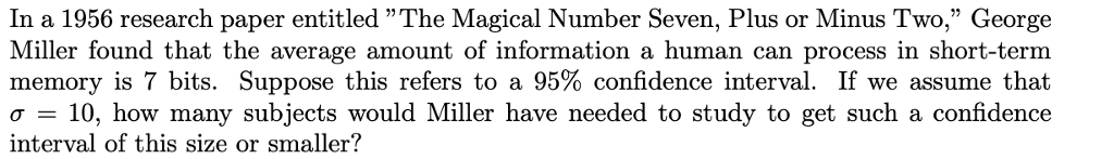 Solved In a 1956 research paper entitled"The Magical Number | Chegg.com