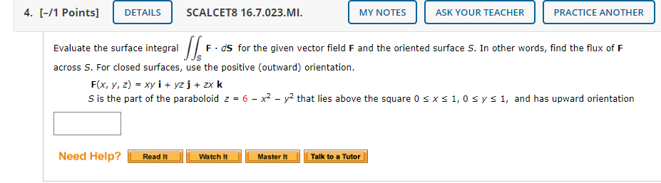 Solved 4. [-/1 Points] DETAILS SCALCET8 16.7.023.MI. MY | Chegg.com