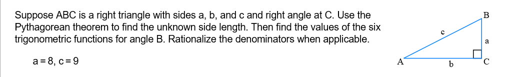 Solved Suppose ABC is a right triangle with sides a, b, and | Chegg.com