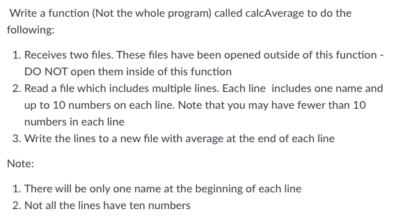 Solved Write a function (Not the whole program) called | Chegg.com