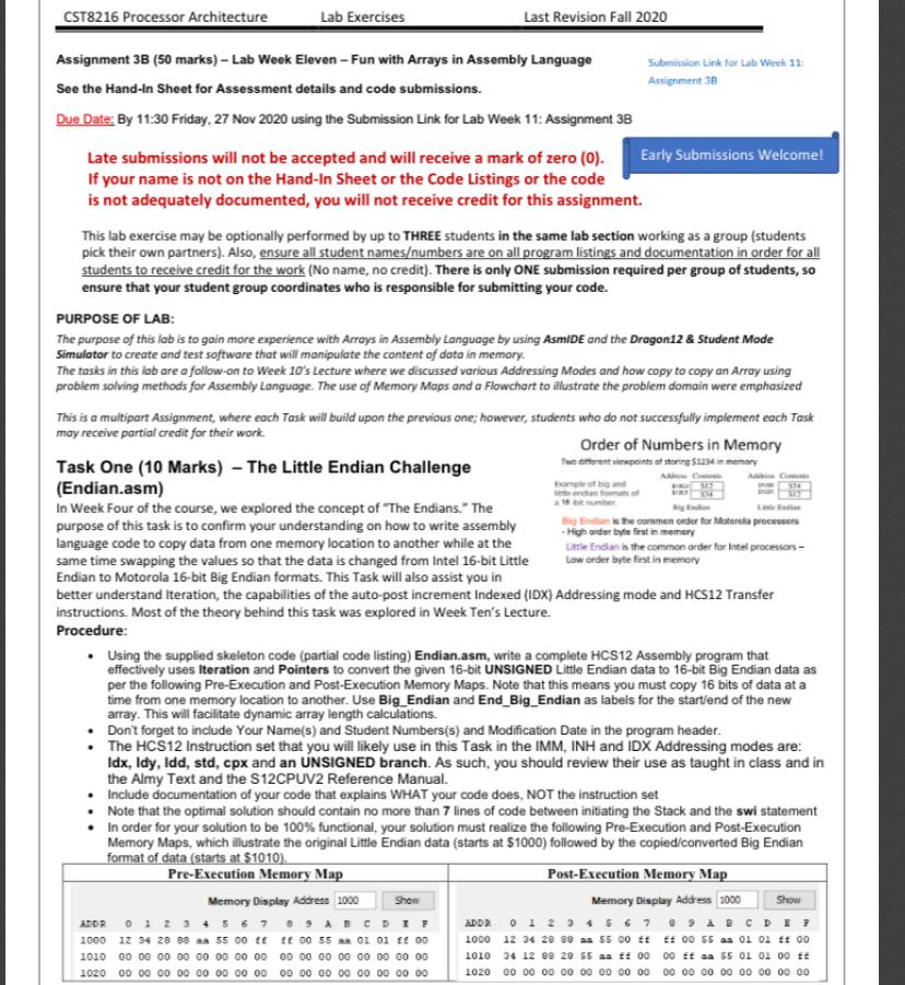 CST8216 Processor Architecture Lab Exercises Last | Chegg.com