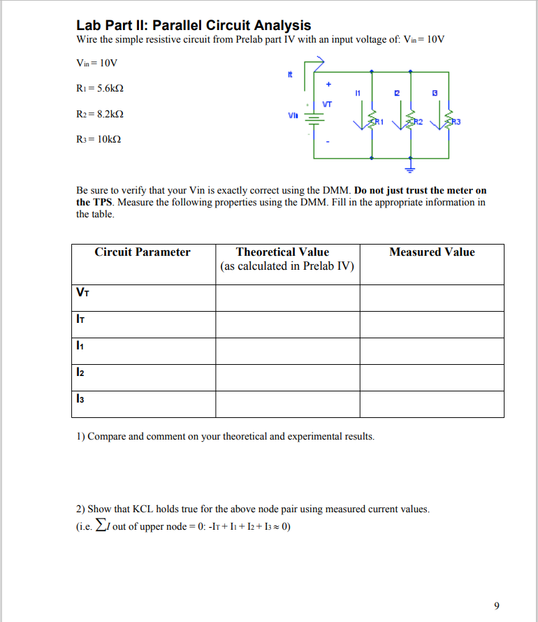 Solved Lab Part II: Parallel Circuit Analysis Wire the | Chegg.com