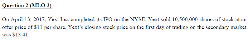 Solved On April 13, 2017, Yext Inc. completed its IPO on the | Chegg.com