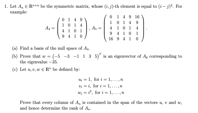 Solved Let An∈Rn×n be the symmetric matrix, whose (i,j)-th | Chegg.com