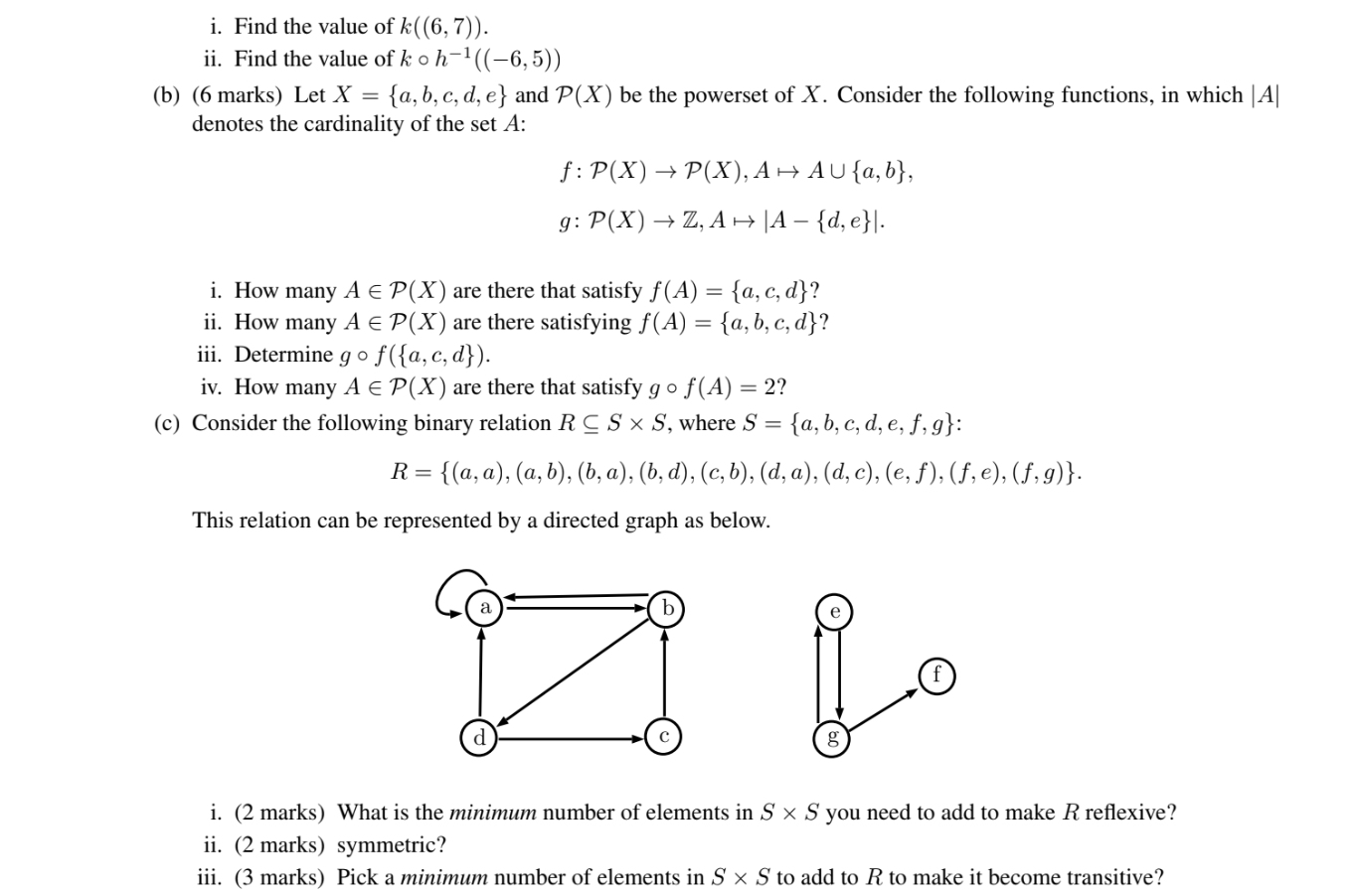 Solved (a) (2 marks) Consider the following functions: | Chegg.com