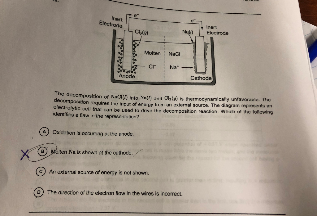 Solved Inert Electrode Cl2(g) Na(I) Inert Electrode be | Chegg.com