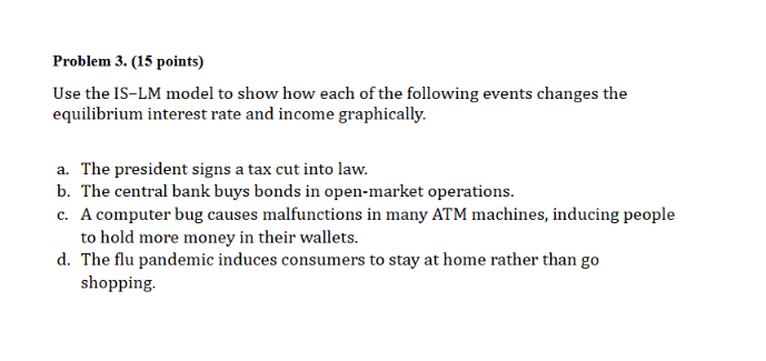 Solved Problem 3. (15 ﻿points)Use the IS-LM model to show | Chegg.com
