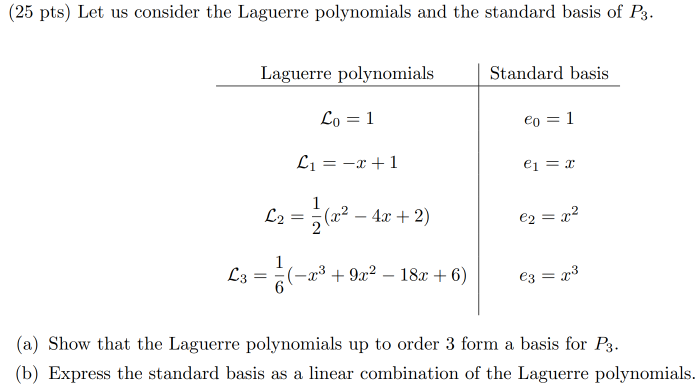 Solved (25 pts) Let us consider the Laguerre polynomials and | Chegg.com