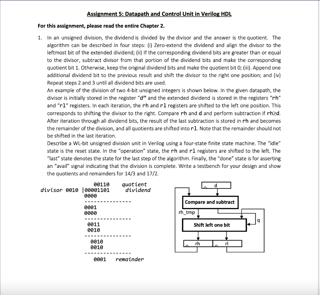 Solved Assignment 5: Datapath and Control Unit in Verilog | Chegg.com
