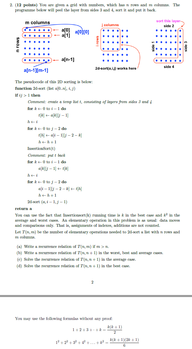 Solved 2. (12 points) You are given a grid with numbers, | Chegg.com