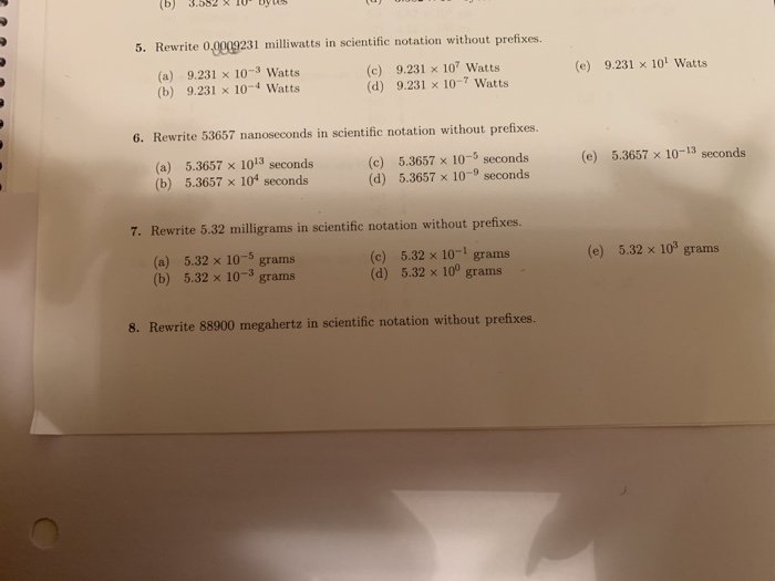 Solved 231 milliwatts in scientific notation without | Chegg.com
