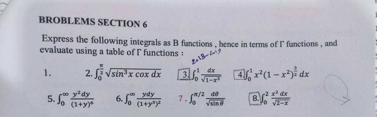 Solved BROBLEMS SECTION 6 Express the following integrals as | Chegg.com