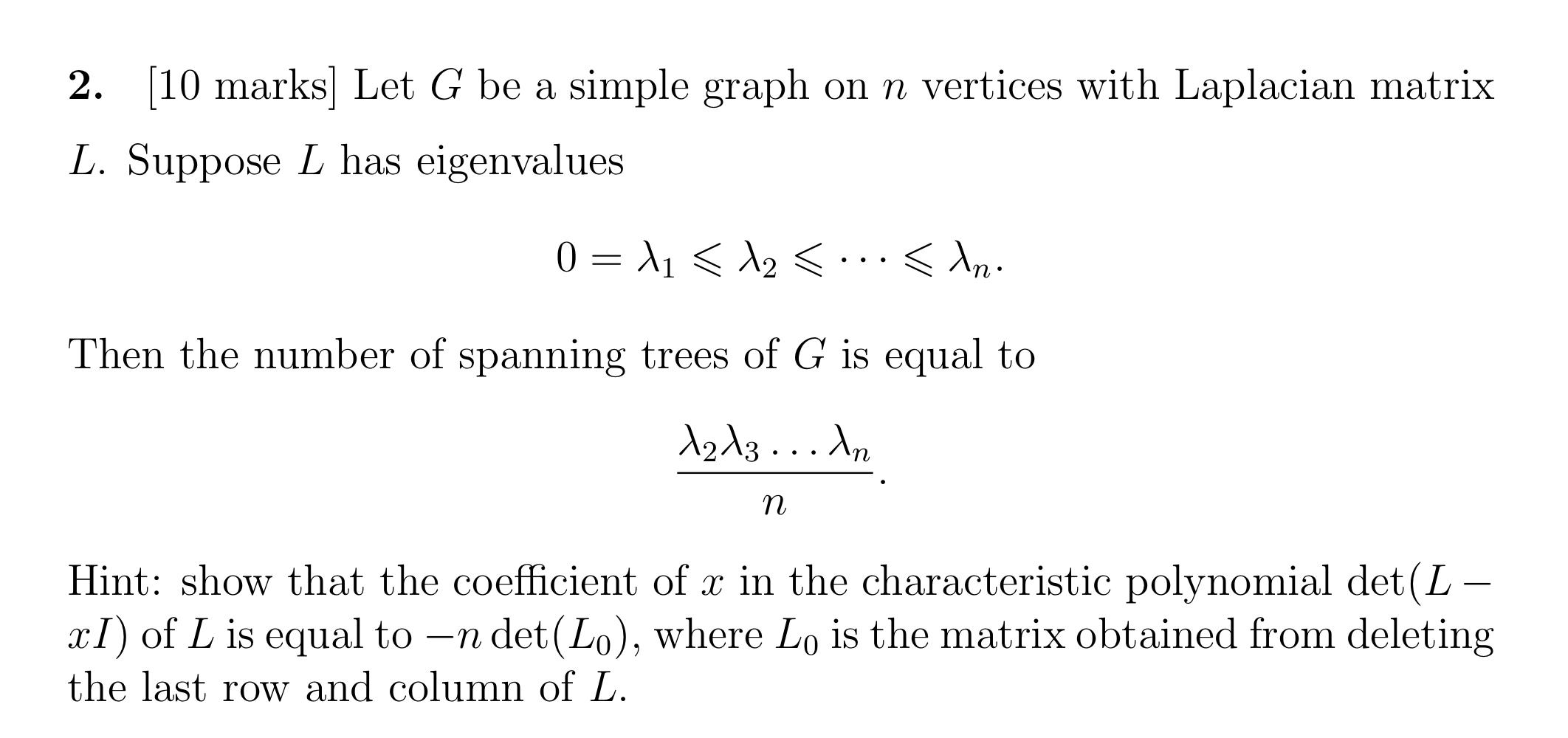 Solved 2. [10 marks] Let G be a simple graph on n vertices | Chegg.com