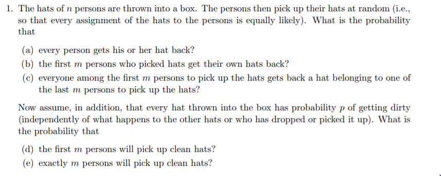 Solved 1. The hats of n persons are so that every assignment | Chegg.com