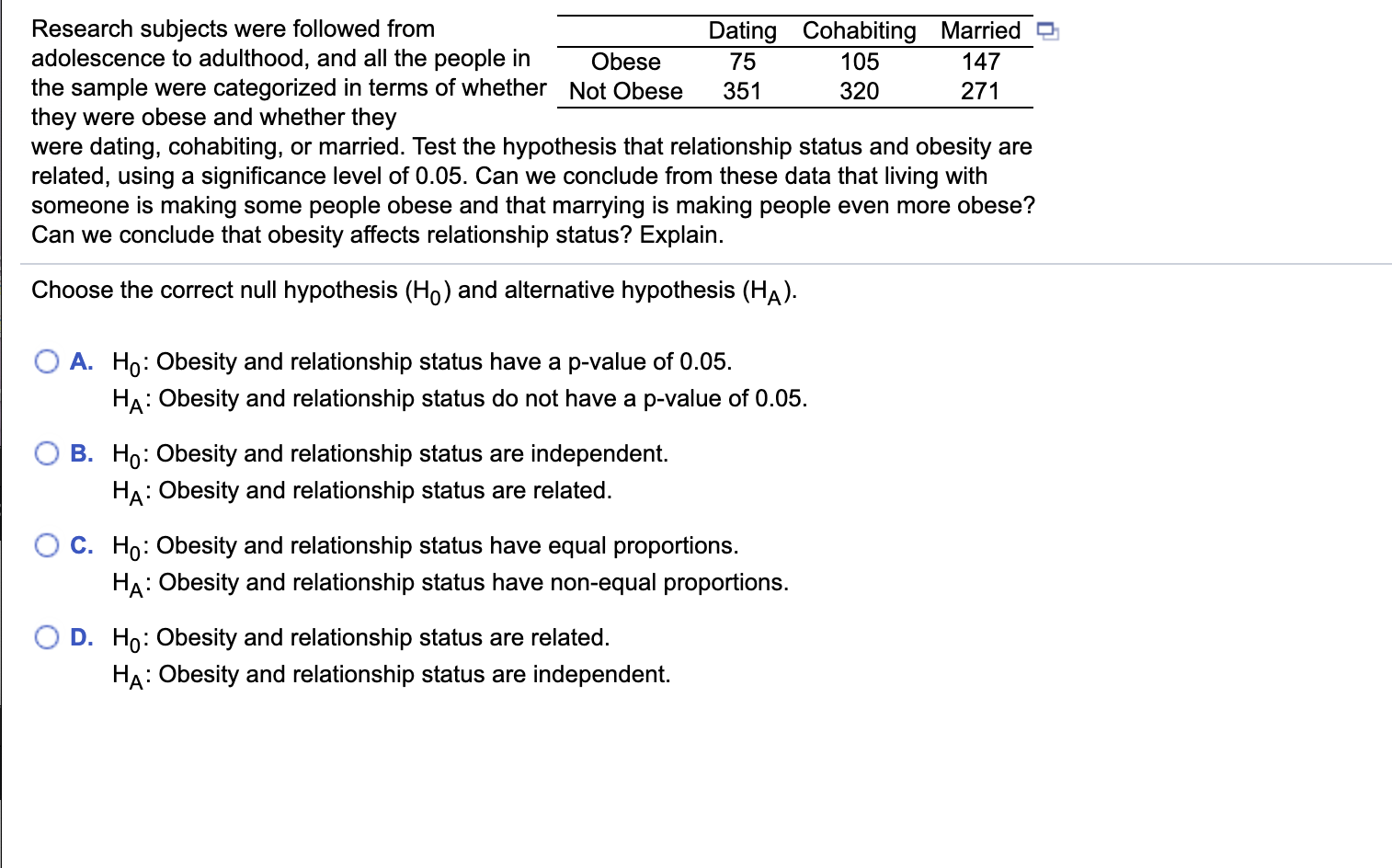 Solved Choose the correct null hypothesis (Upper H 0H0?) | Chegg.com