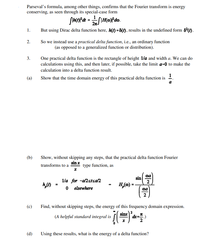 Solved Parseval's formula, among other things, confirms that | Chegg.com