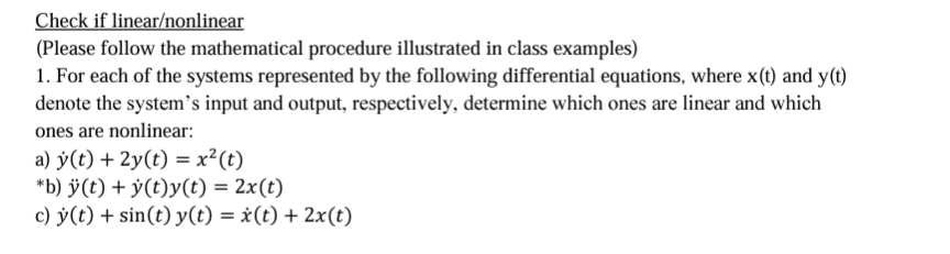 Solved Check if linear/nonlinear (Please follow the | Chegg.com