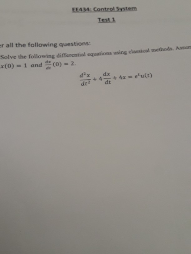 Solved EE434: Control System Test 1 r all the following | Chegg.com