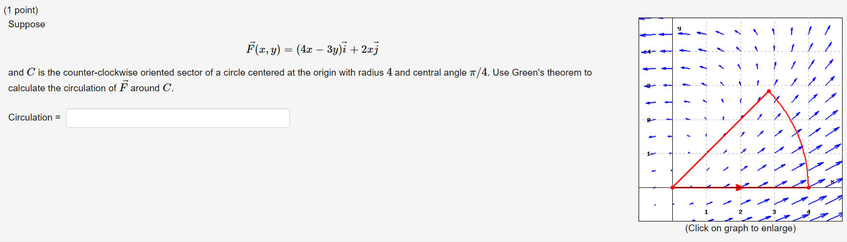 (1 point) Suppose F(x,y)=(4x−3y)i+2xj and C is the | Chegg.com
