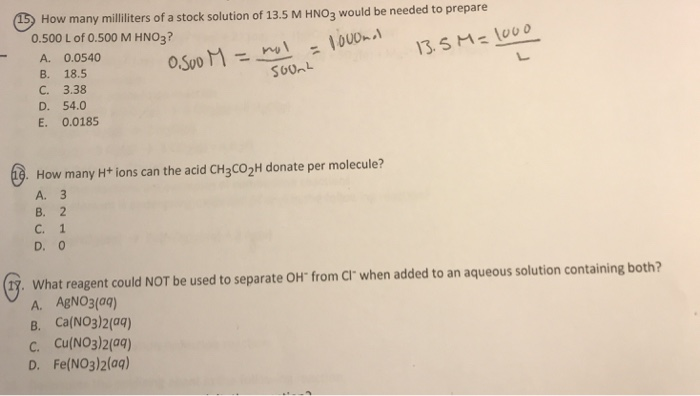 Solved How many milliliters of a stock solution of 13.5 M | Chegg.com