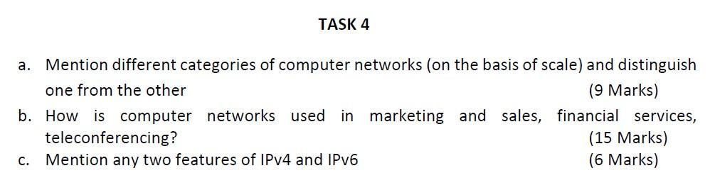 Solved TASK 4 a. Mention different categories of computer | Chegg.com