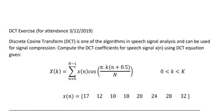 Solved DCT Exercise (for attendance 3/12/2019) Discrete | Chegg.com