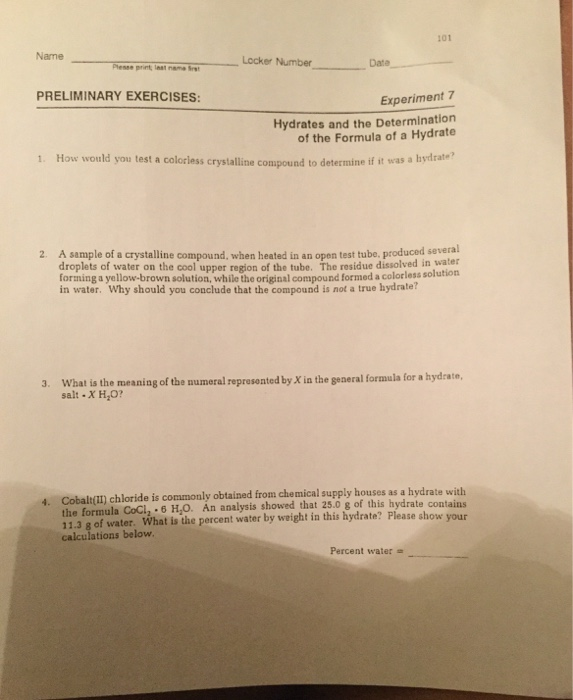 Solved 101 Name Locker Number Date PRELIMINARY EXERCISES | Chegg.com