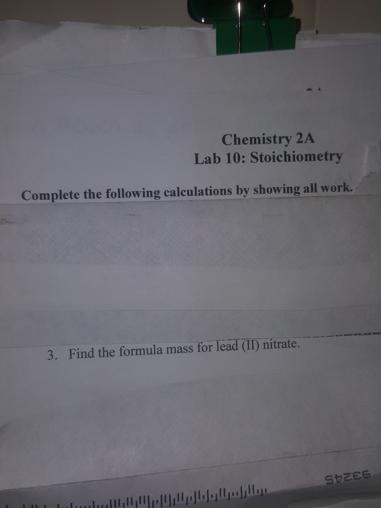 Solved Chemistry 2A Lab 10: Stoichiometry Complete the | Chegg.com