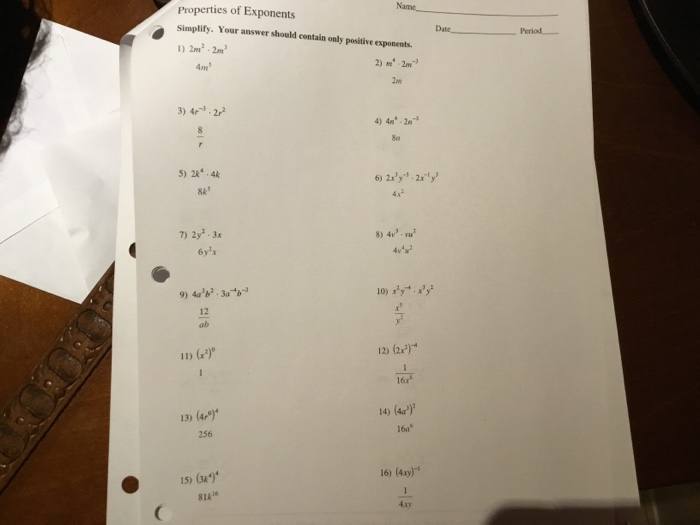 Solved Name, Properties of Exponents Simplify. Your answer | Chegg.com