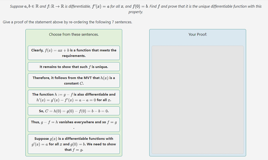 Solved Suppose a,b∈R and f:R→R is differentiable, f′(x)=a | Chegg.com