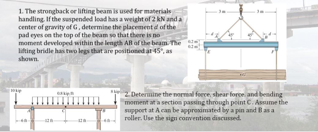 Solved 3 m 3 m 1. The strongback or lifting beam is used for | Chegg.com