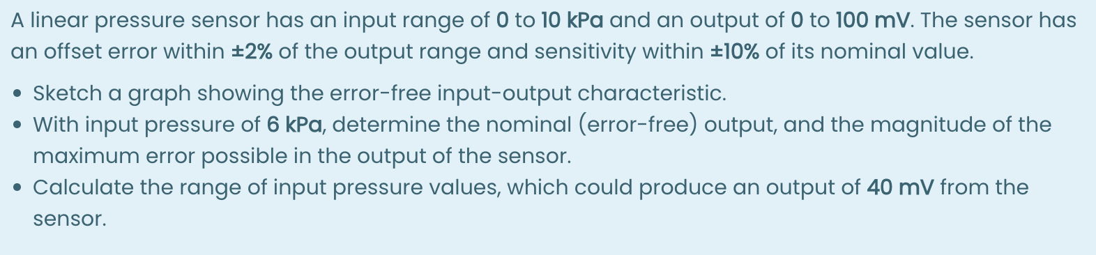 Solved A linear pressure sensor has an input range of 0 to | Chegg.com
