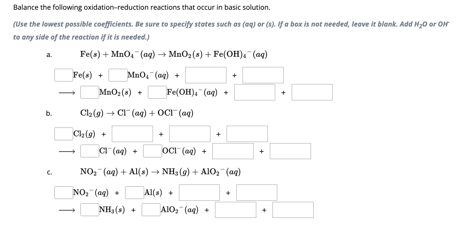 Solved Balance the following oxidation-reduction reactions | Chegg.com