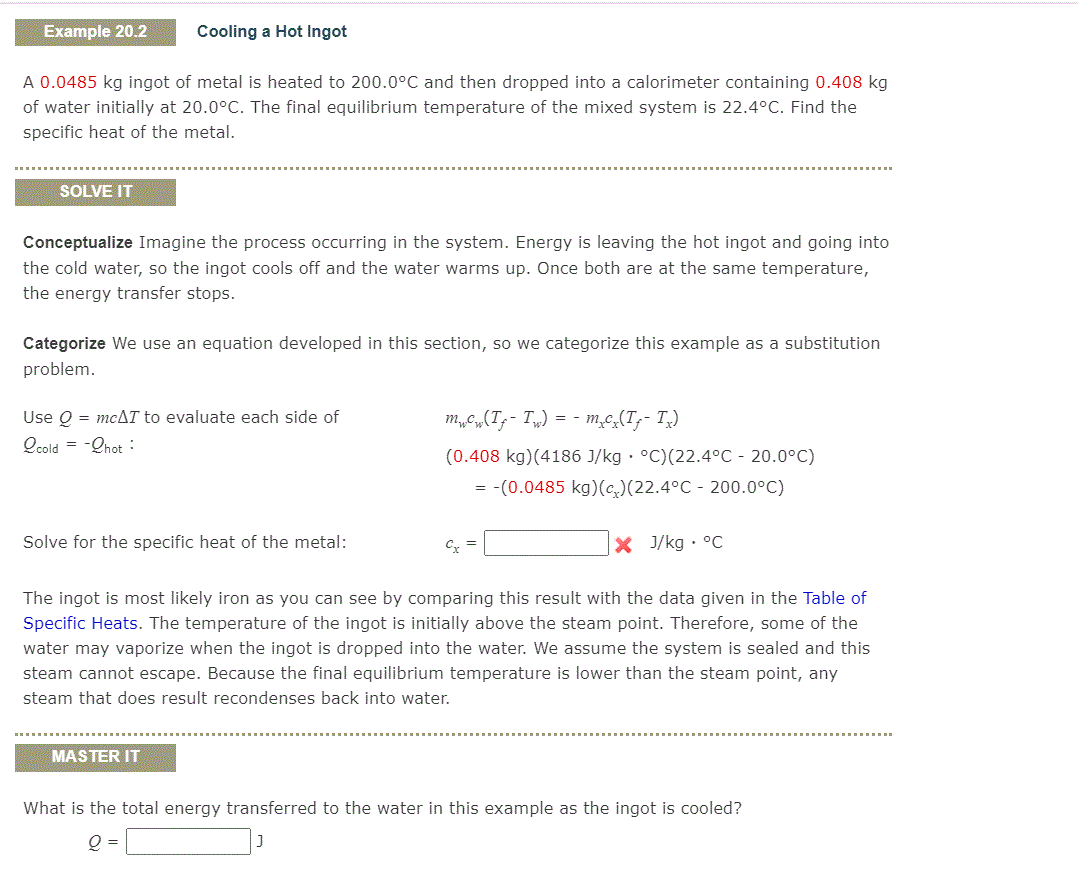 Solved Example 20.2 Cooling a Hot Ingot A 0.0485 kg ingot of | Chegg.com
