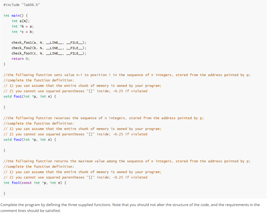Solved #include "lab06.h" int main({ int a[N]; int *b = a; | Chegg.com