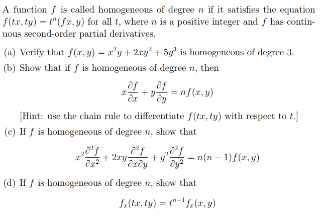 Solved A function f is called homogeneous of degree n if it | Chegg.com