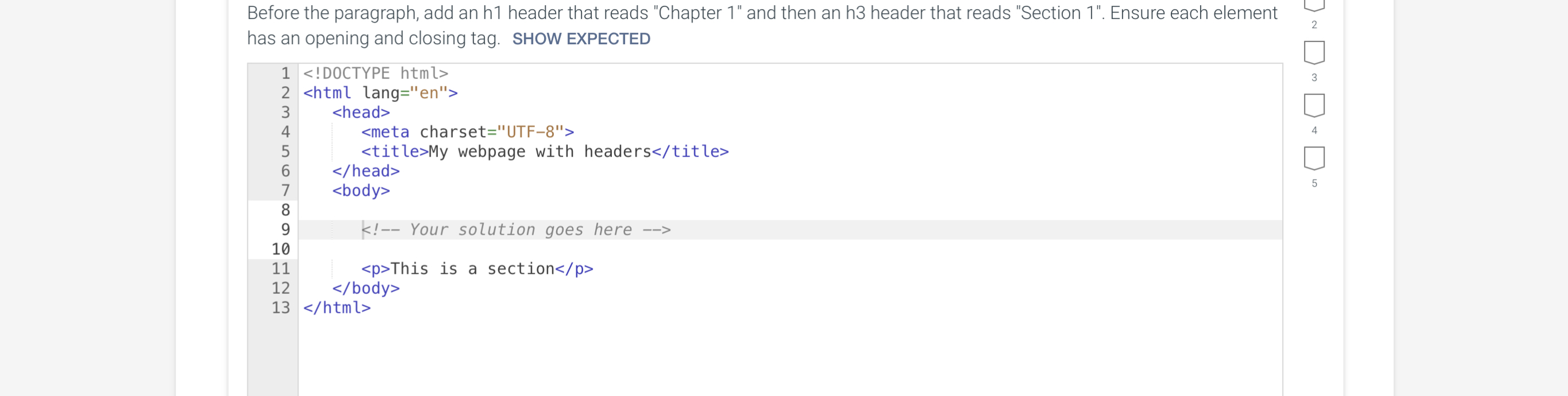 Solved Before the paragraph, add an h1 ﻿header that reads | Chegg.com