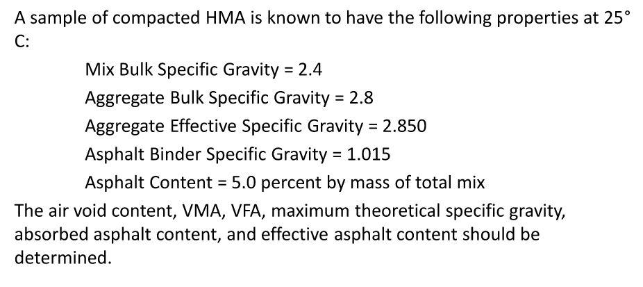 Solved A sample of compacted HMA is known to have the | Chegg.com