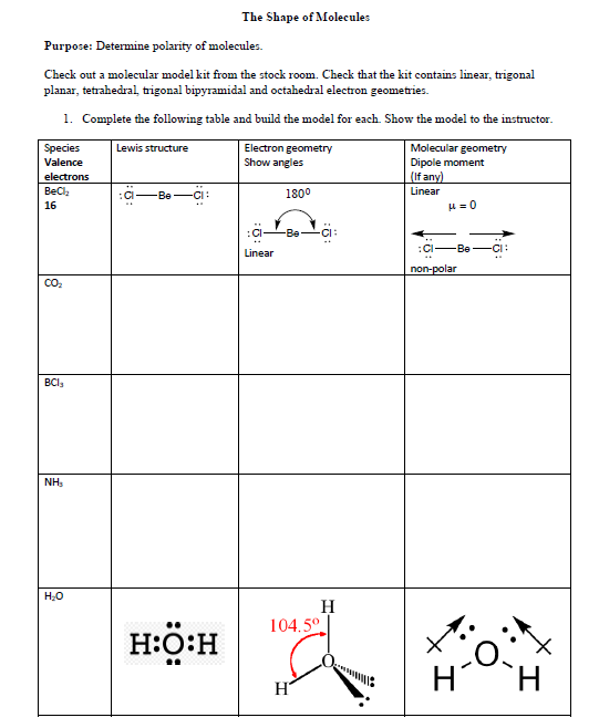 Solved The Shape of Molecules Purpose: Determine polarity of | Chegg.com