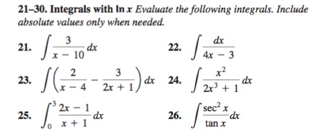 Solved Evaluate the following integrals. Include absolute | Chegg.com