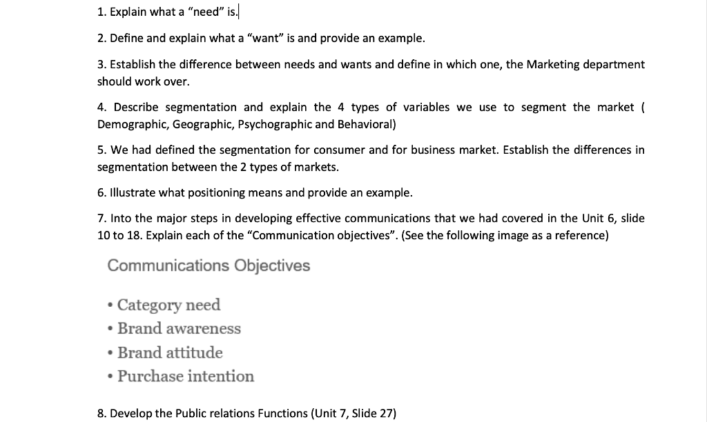 Solved 1. Explain what a "need" is. 2. Define and explain | Chegg.com